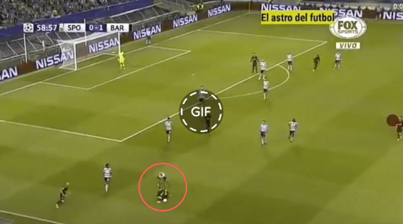 WATCH: Lionel Messi dribbles while lying on the ground against Sporting ...