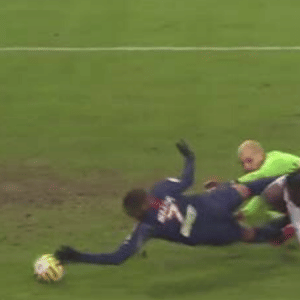 Kylian Mbappe tried to score a goal with his hand during Stade Reims vs ...