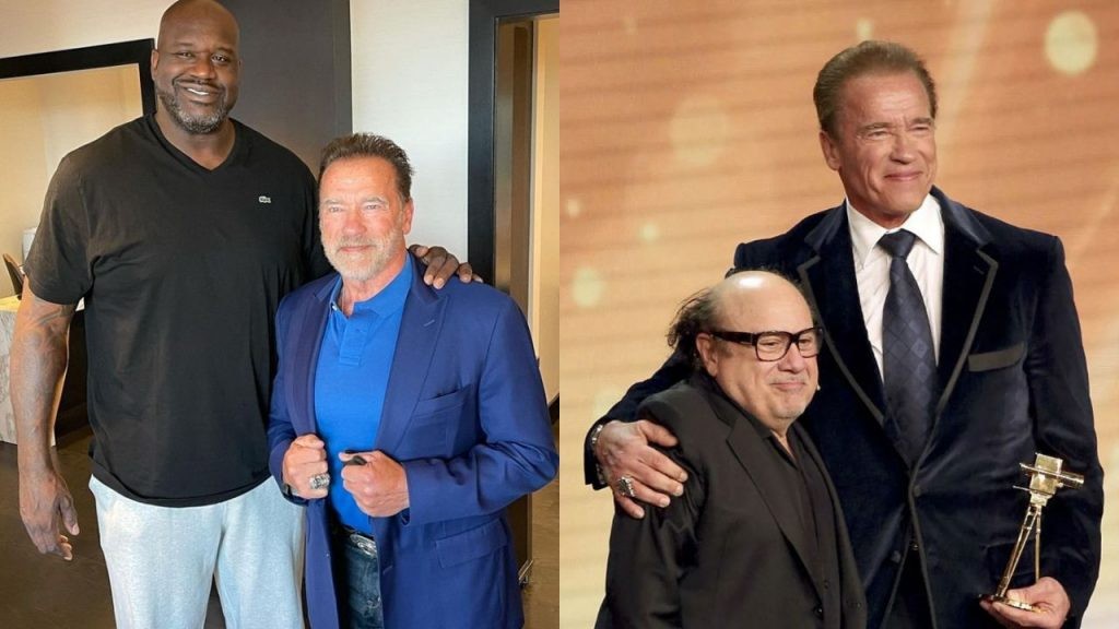235 lbs Arnold Schwarzenegger Standing Beside 7ft 1" Shaquille O'Neal ...